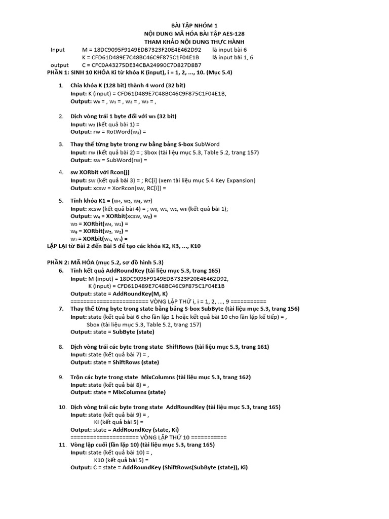 Bài tập AES | PDF