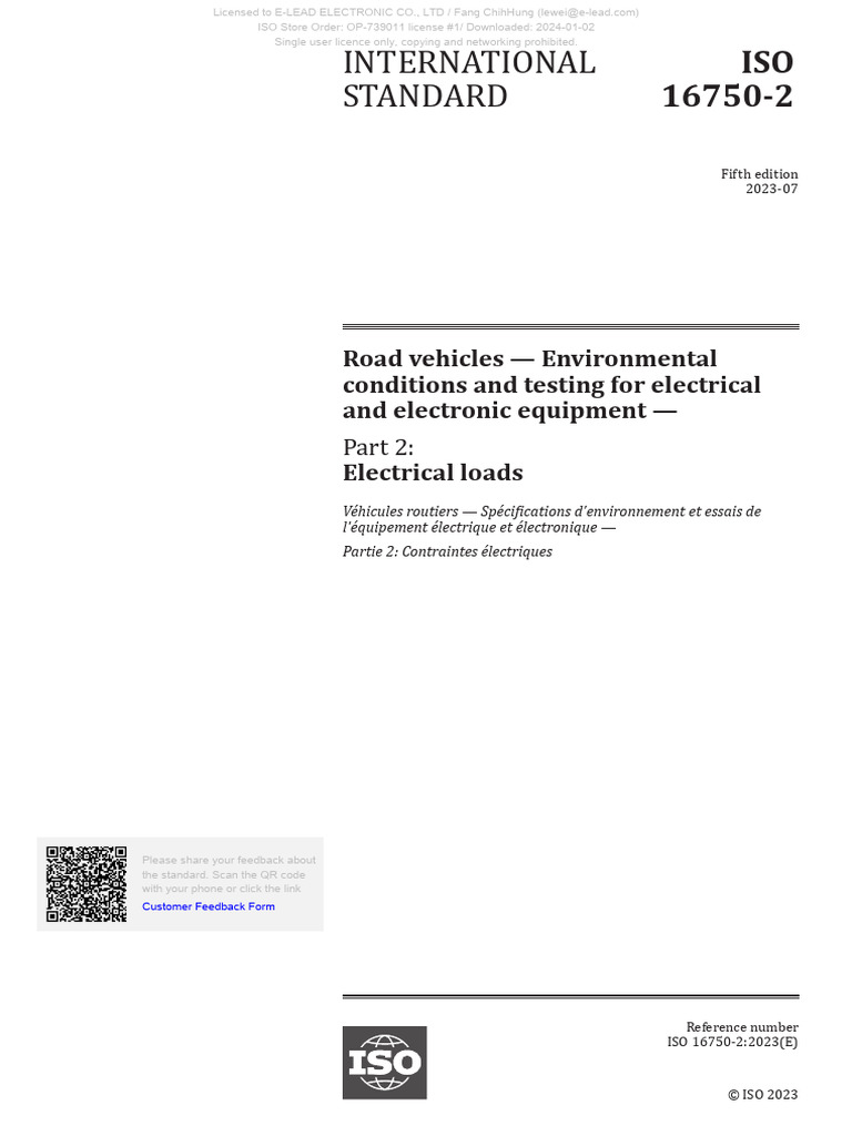 ISO 16750-2 2023 (En) | PDF | Power Supply | Electronic Filter