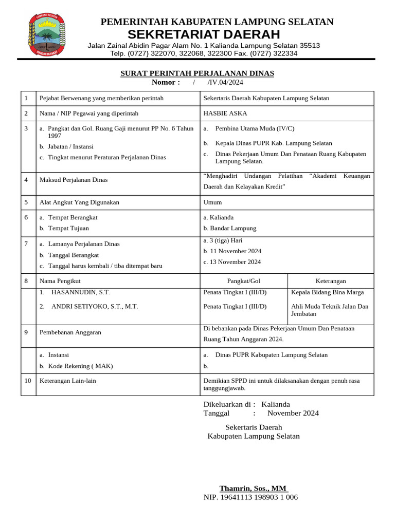 2024 SPPD UND kelas jalan | PDF