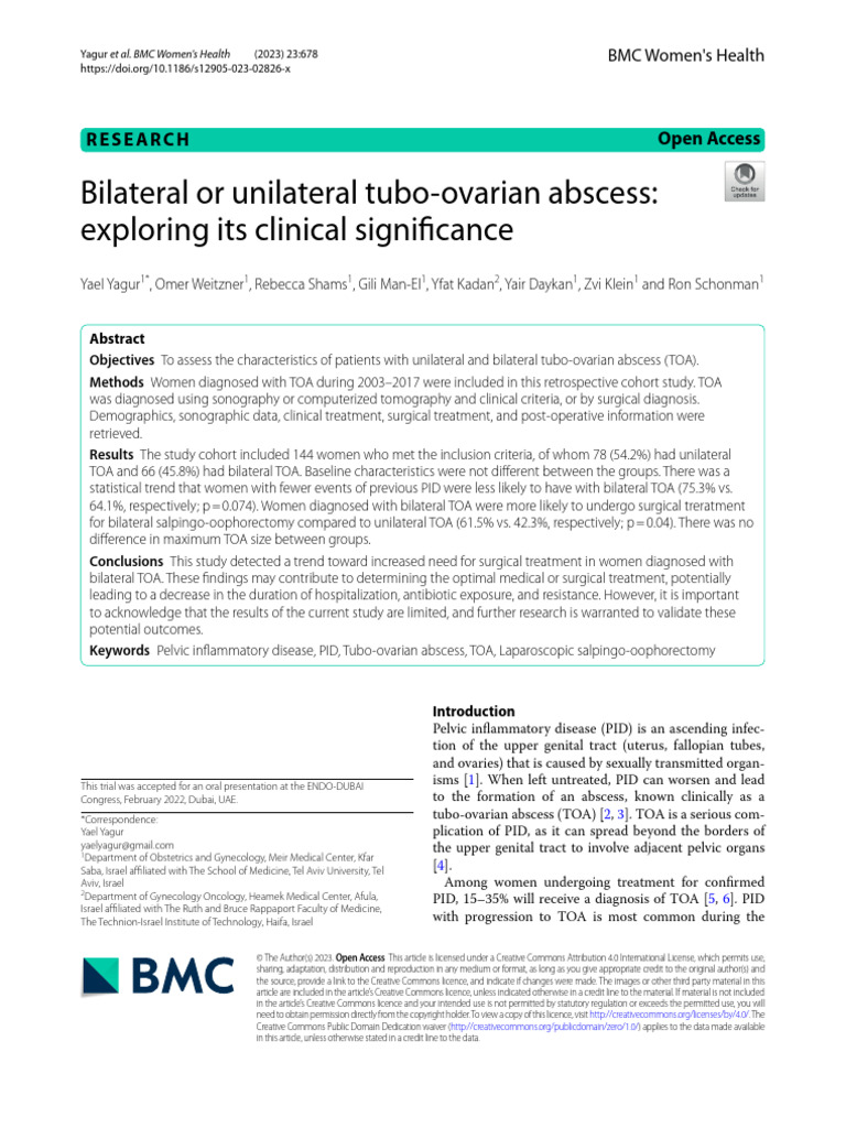 Bilateral or Unilateral Tubo-Ovarian Abscess Exploring Its Clinical ...