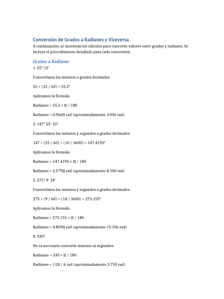 Conversion Grados Radianes | PDF