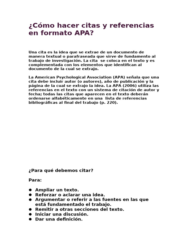 ¿Cómo Hacer Citas y Referencias en Formato APA | PDF | Estilo apa ...