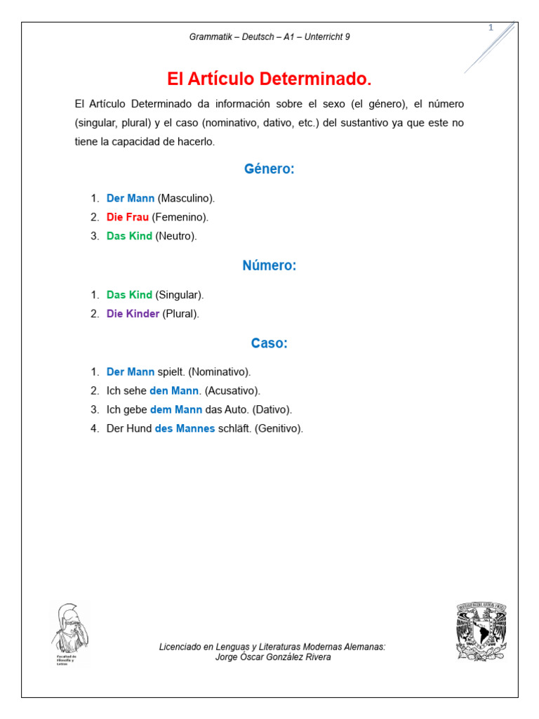 9 Clase de A1 El Artículo Determinado | PDF | Sustantivo | Relaciones sintácticas