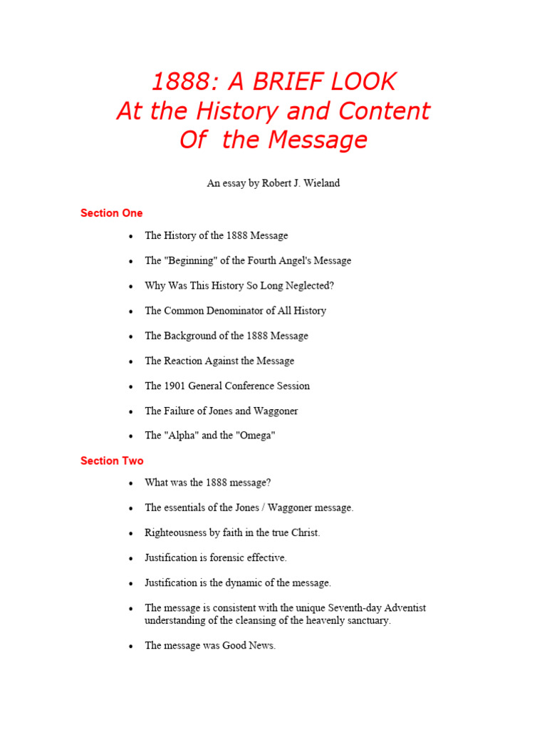 Understanding the 1888 Message History | PDF | Justification (Theology ...