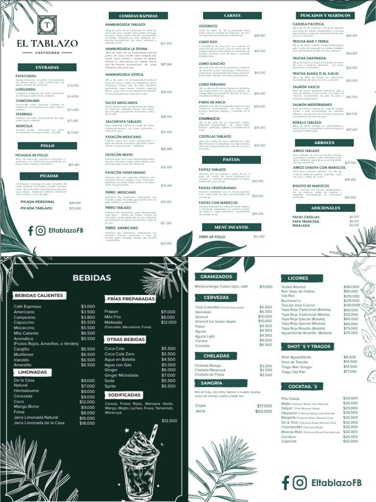 Menú del Restaurante El Tablazo | PDF | Mariscos | Alimentos