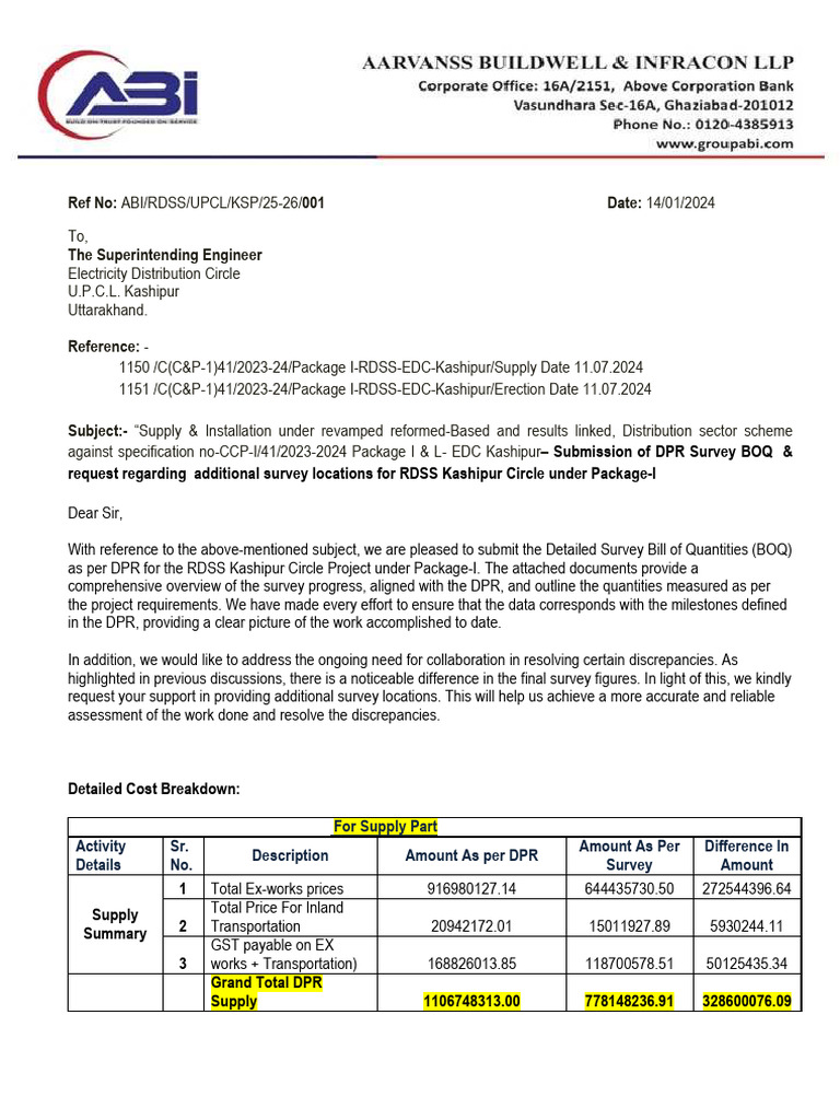 Boq Submission Letter | PDF