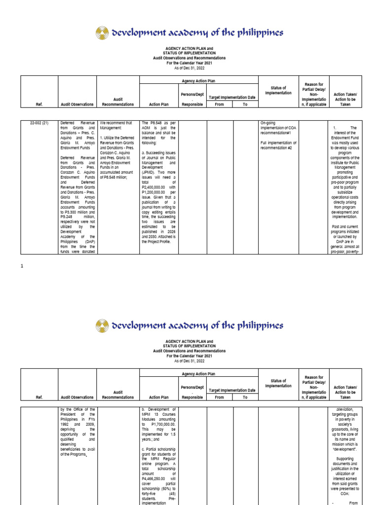 2021 Audit Action Plan Implementation | PDF | Business | Economies