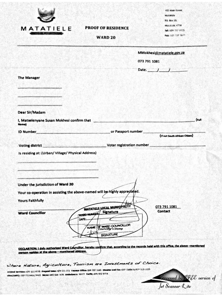 Proof of Residence Ward 20 | PDF