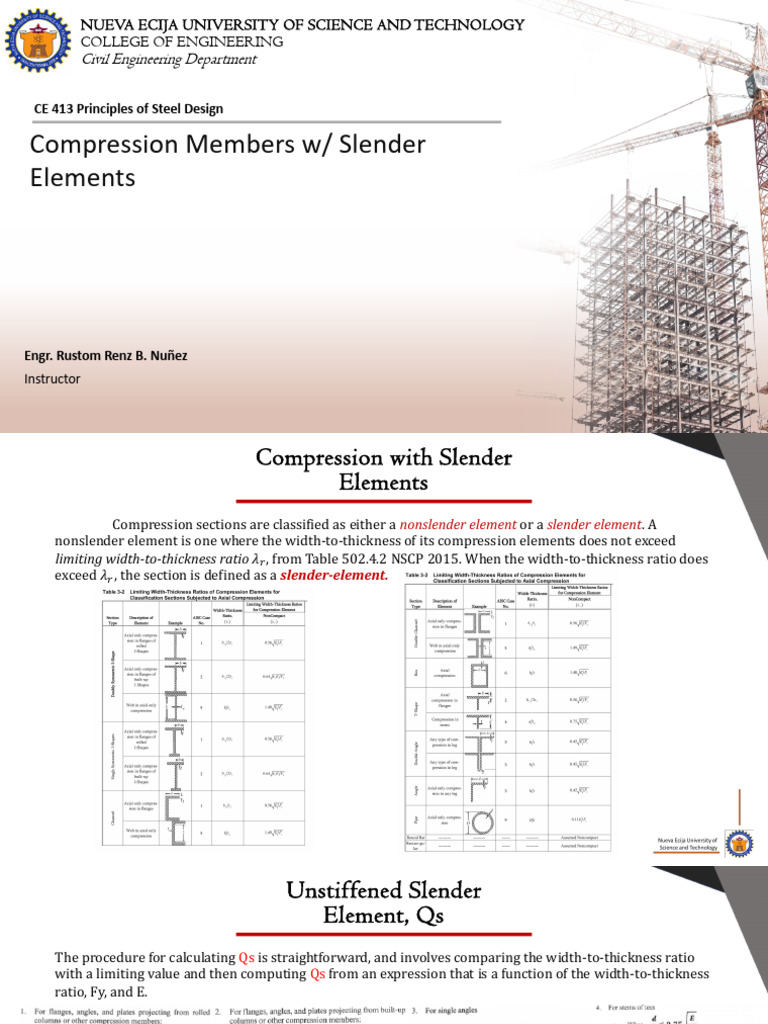 CE 413 Compression Member With Slender Elements | PDF | Column