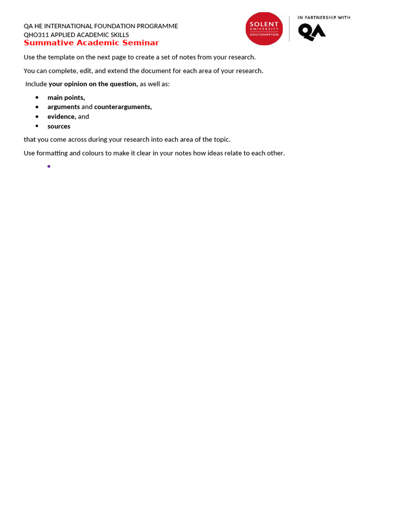 AAS SUMMATIVE Academic Seminar Assessment Notes Template | PDF ...