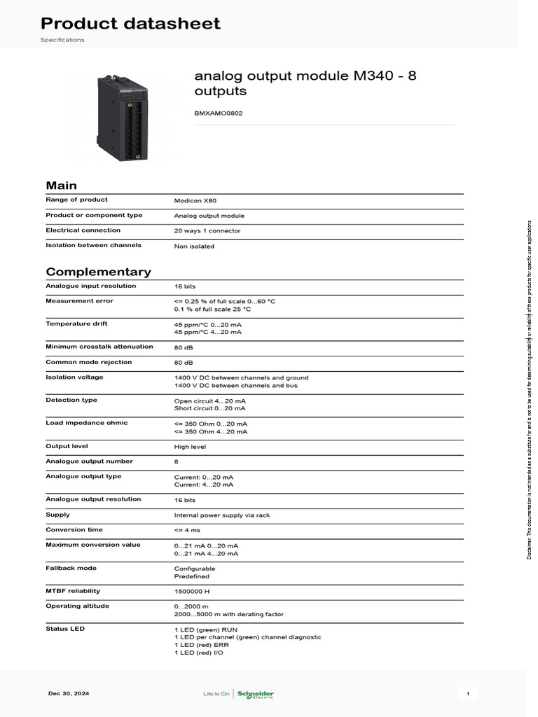 BMS Modicon M580 PLC BMXAMO0802 Specification Sheet | PDF ... BMS Modicon M580 PLC BMXAMO0802 Specification Sheet | PDF ...