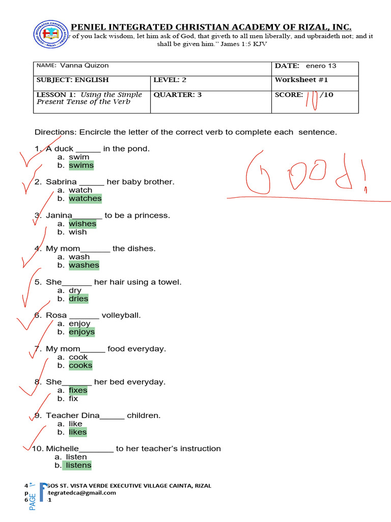 WS1 English 2. U3. Lesson 1_Using the Simple Present Tense of the Verb - Copy | PDF | Language ...