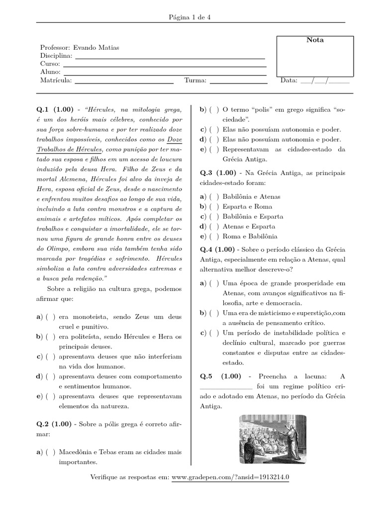 Prova - História-4º Bimestre-6 Ano | PDF | Grécia Antiga | Grécia
