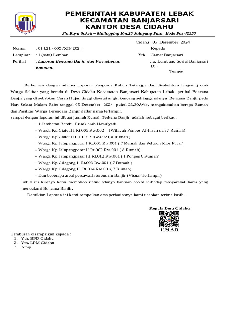 Laporan Banjir dan Permohonan Bantuan | PDF