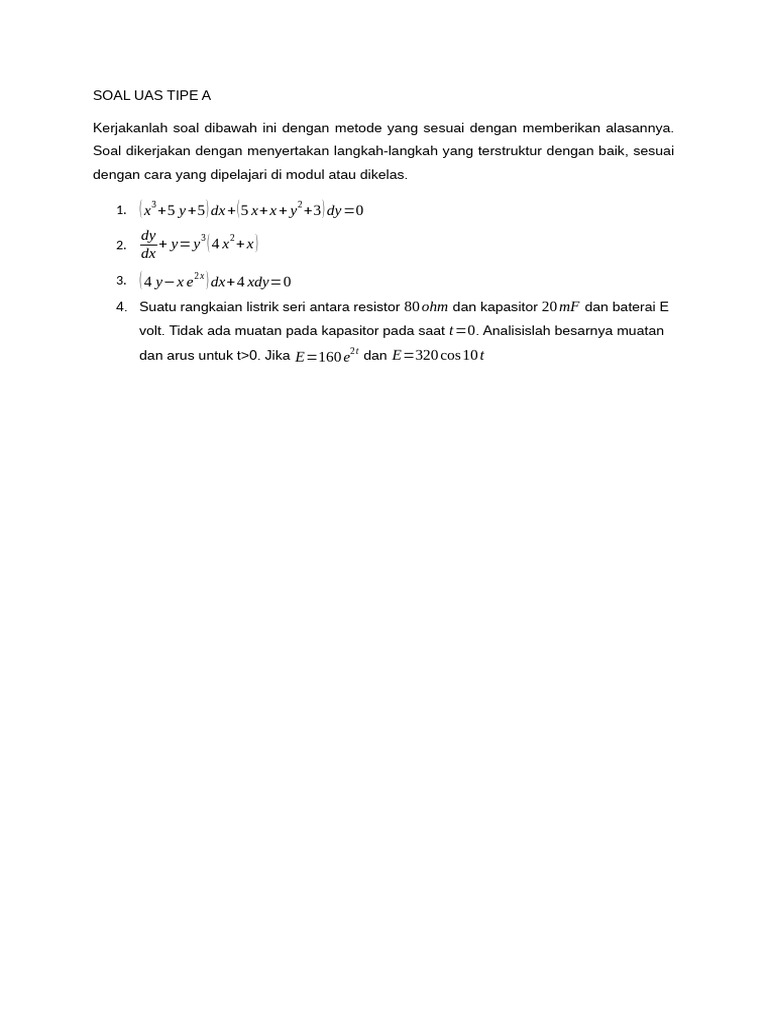 Soal UAS Tipe A: Persamaan Diferensial | PDF