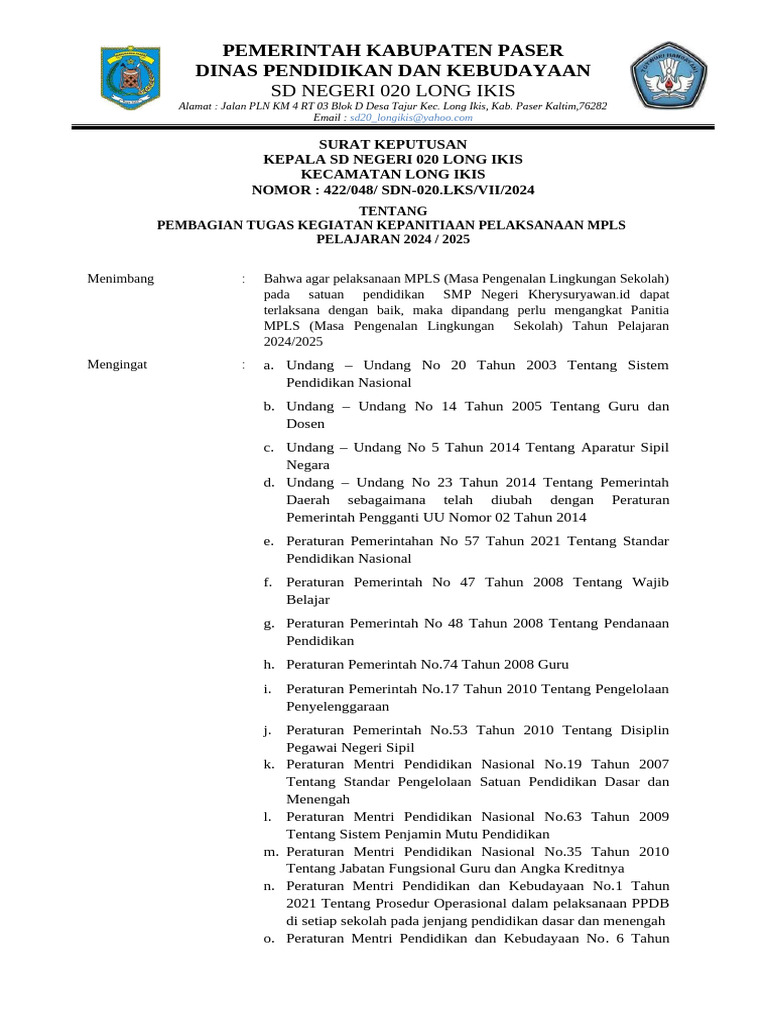 SK Panitia MPLS | PDF