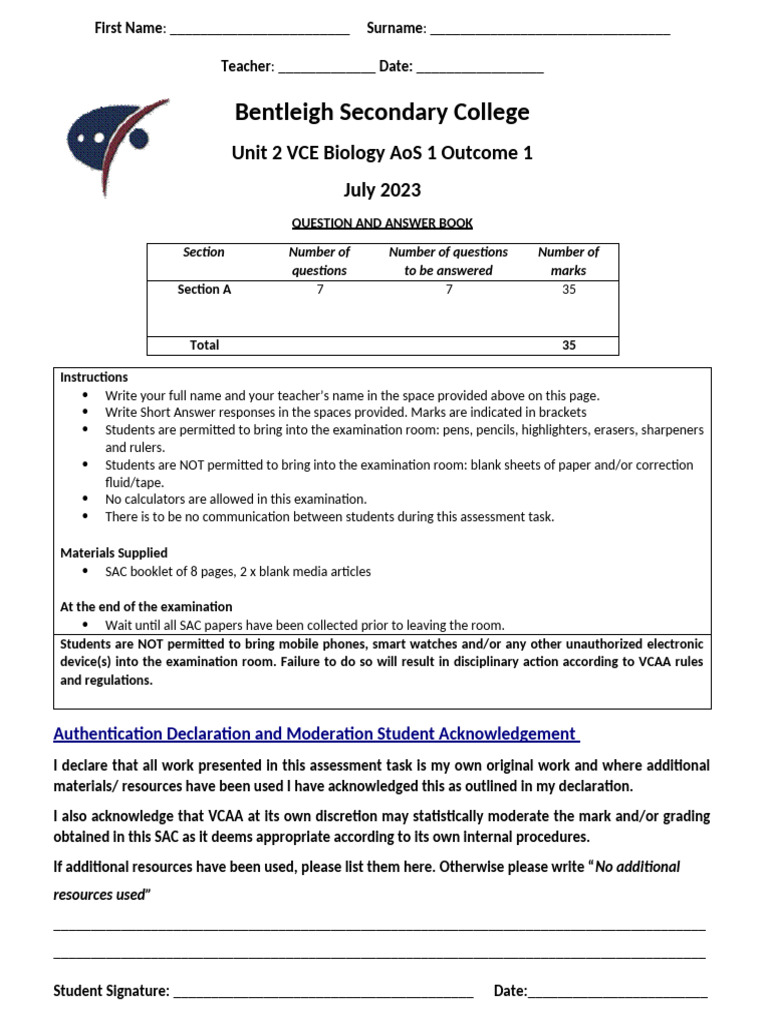 Unit 2 AOS 1 Biology Media Response SAC 2023 V2.0 | PDF | Gene | Genetics