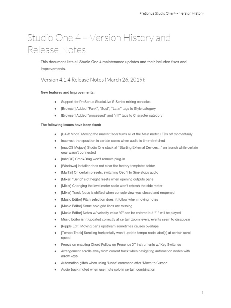 Studio One 4 Version History Updates | PDF | Computer Keyboard | Mac Os