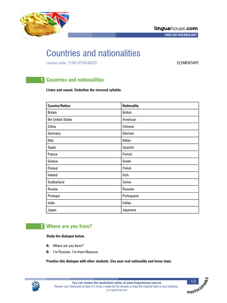 Countries and Nationalities Vocabulary Guide | PDF | Linguistics ...
