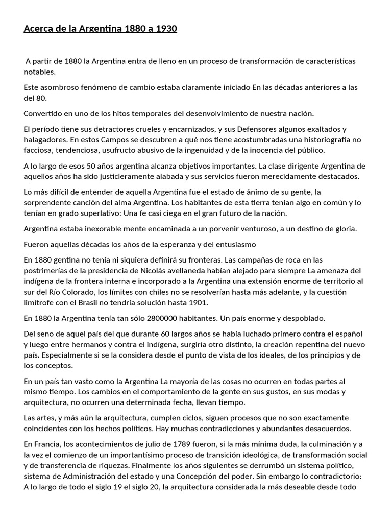 Transformación de Argentina (1880-1930) | PDF | Argentina | Buenos Aires