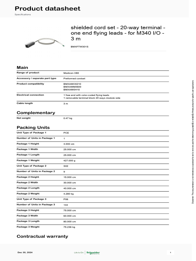 BMS Modicon M580 PLC BMXFTW301S Specification Sheet | PDF | Economy And ...