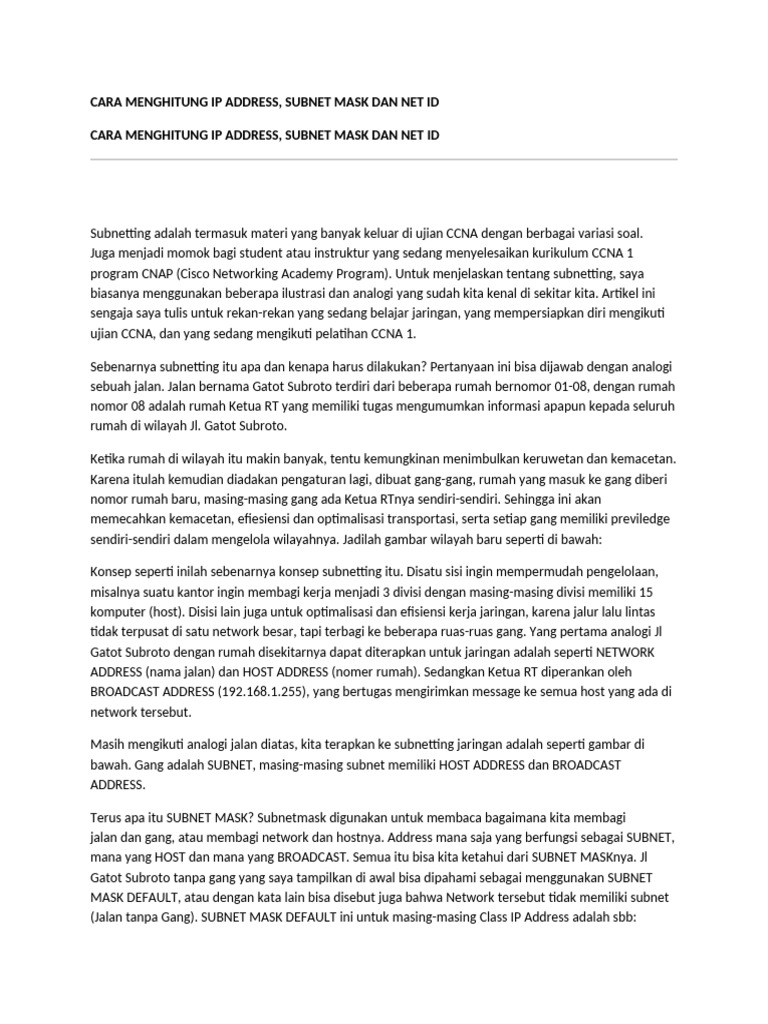 Cara Menghitung Ip Address Subnetmask | PDF