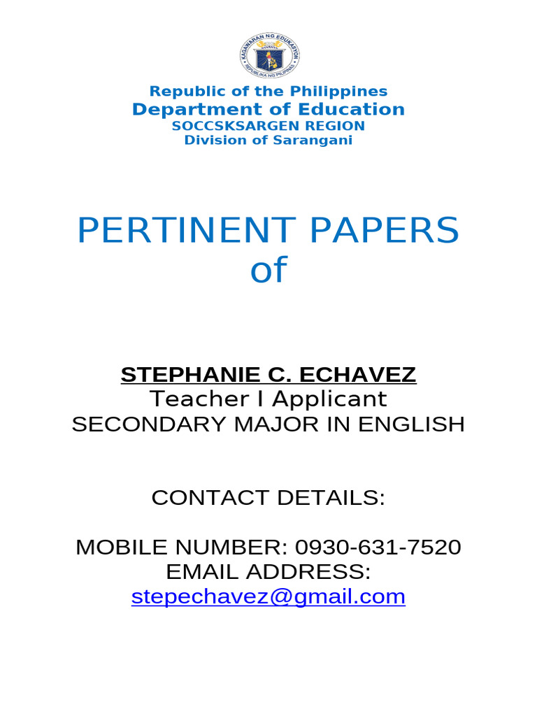 Teacher I Application - Stephanie Echavez | PDF