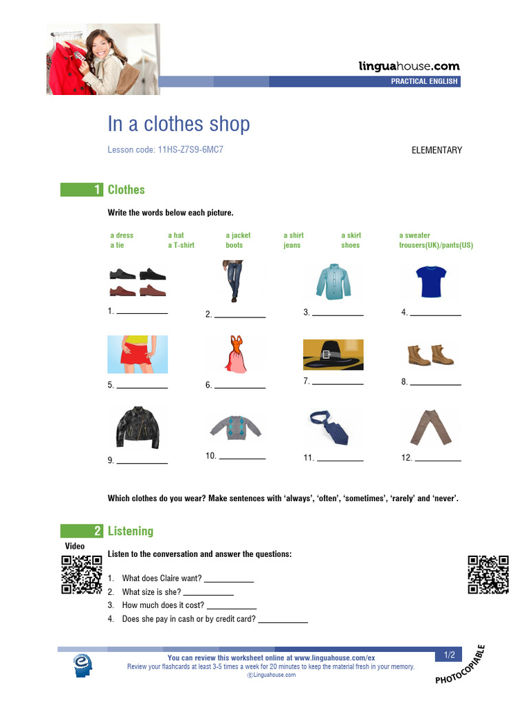 Clothes Shopping Vocabulary Lesson | PDF | Clothing | Aesthetics