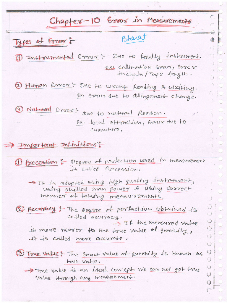 10 Surveying Lec 10 Error in Measurements | PDF