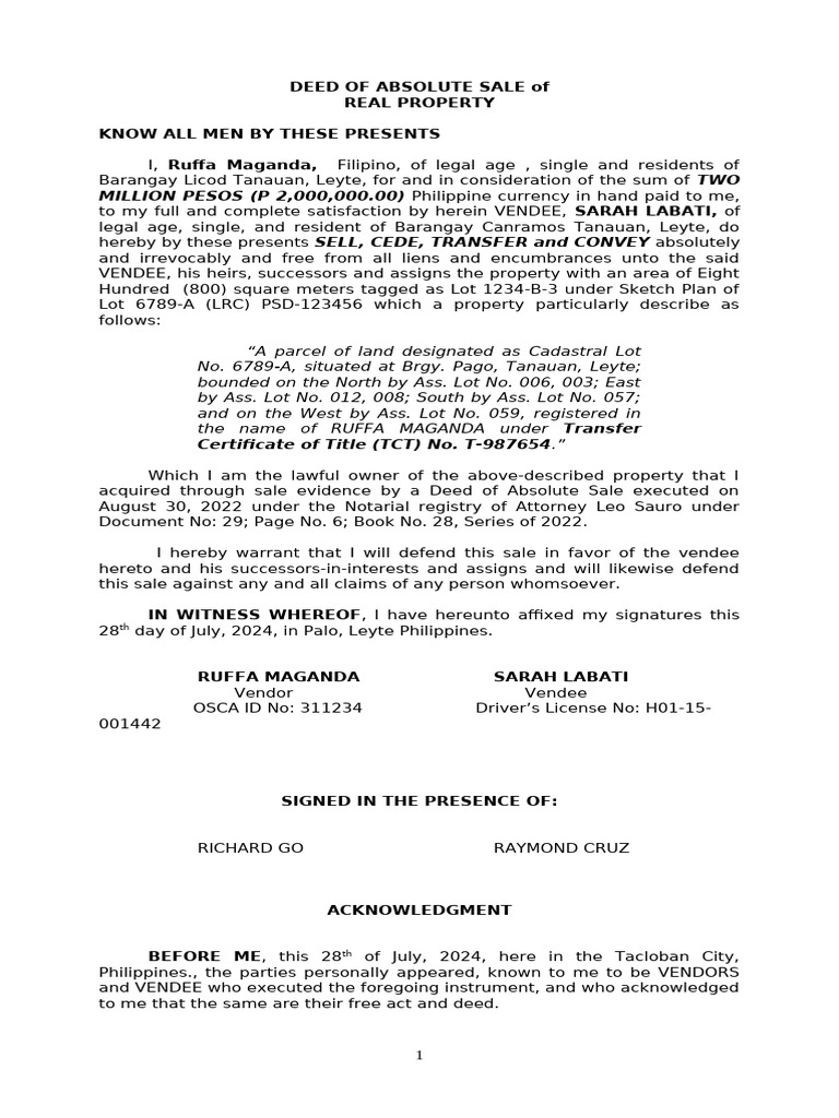 Deed of Sale of Unregistered Land | PDF | Deed | Environmental Law