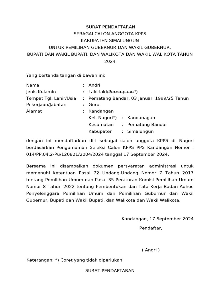 Pendaftaran Calon Anggota KPPS 2024 | PDF