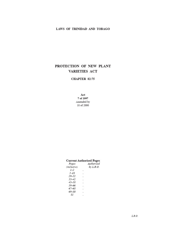 Protection of New Plant Varieties Act: Laws of Trinidad and Tobago ...