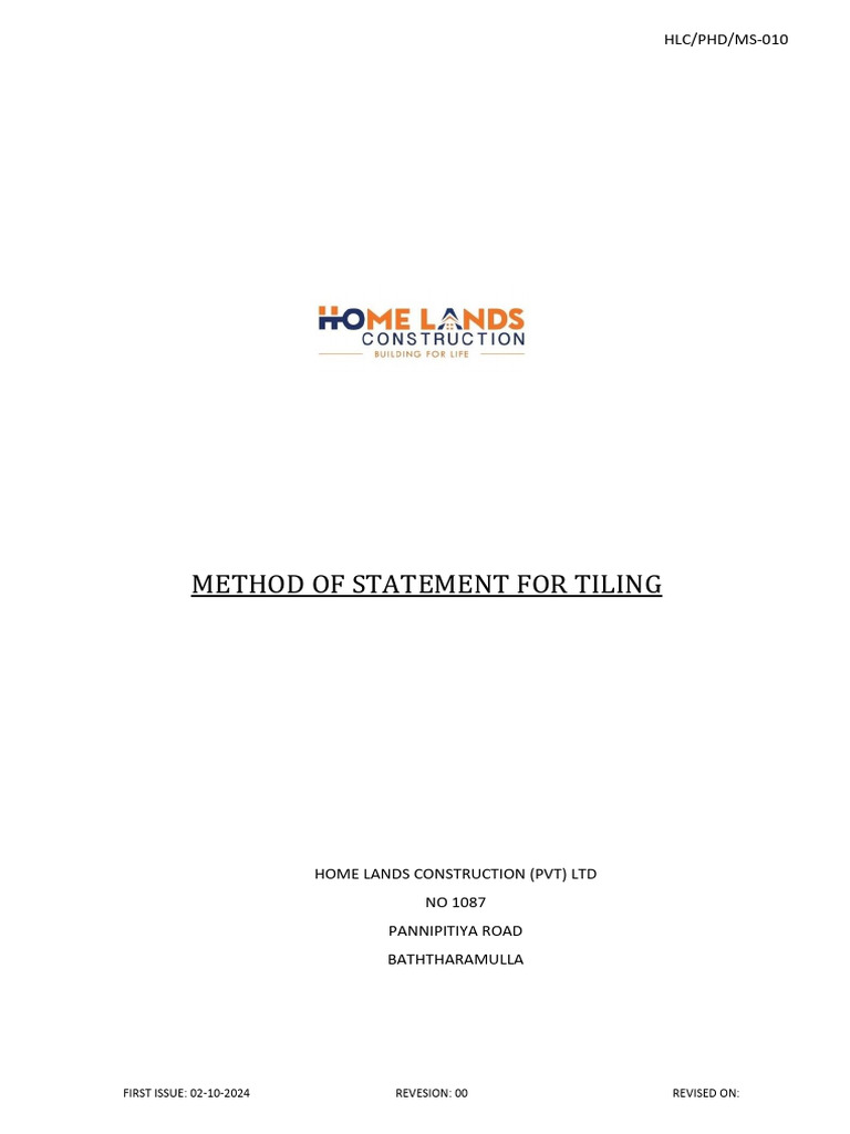 Method Statement Tiling | PDF | Tile | Quality Assurance
