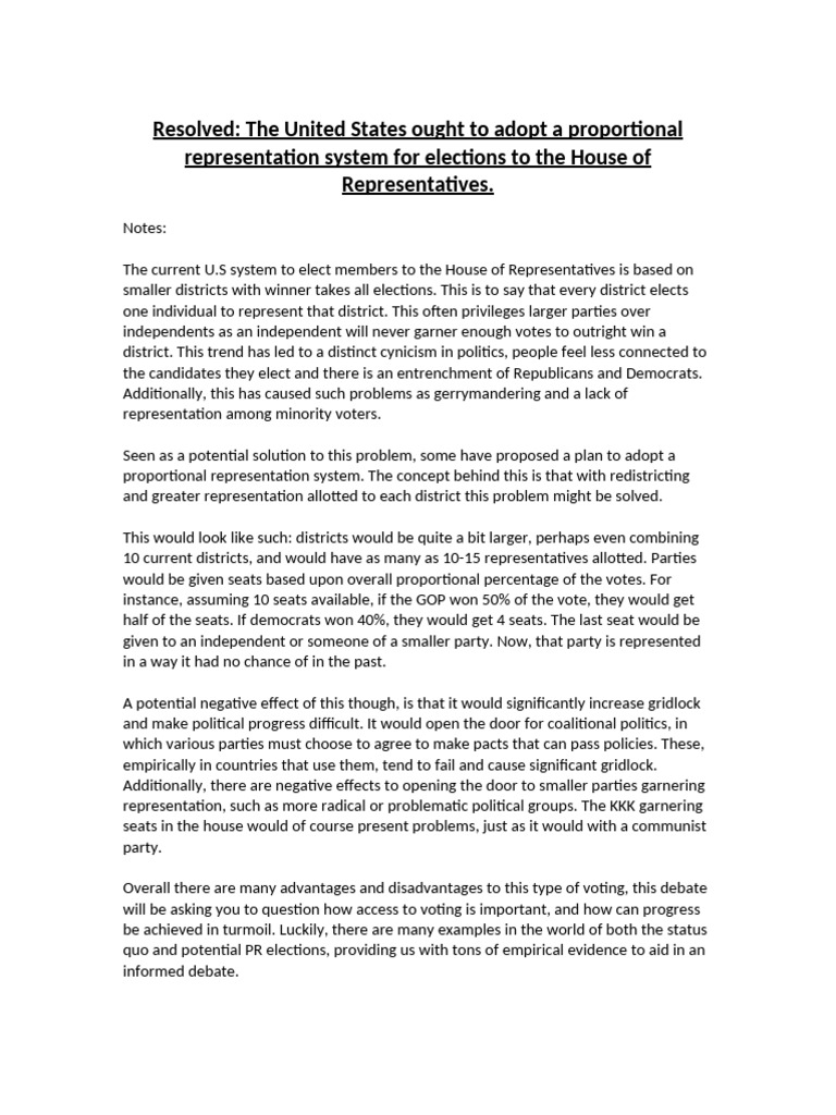 Proportional Representation in U.S. Elections | PDF | Voting ...