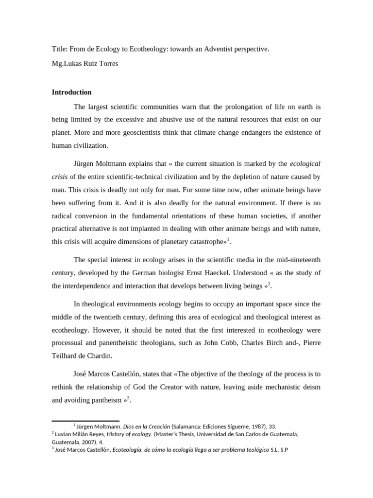 From Ecology To Ecotheology - Adventist Theological | PDF | Theology ...