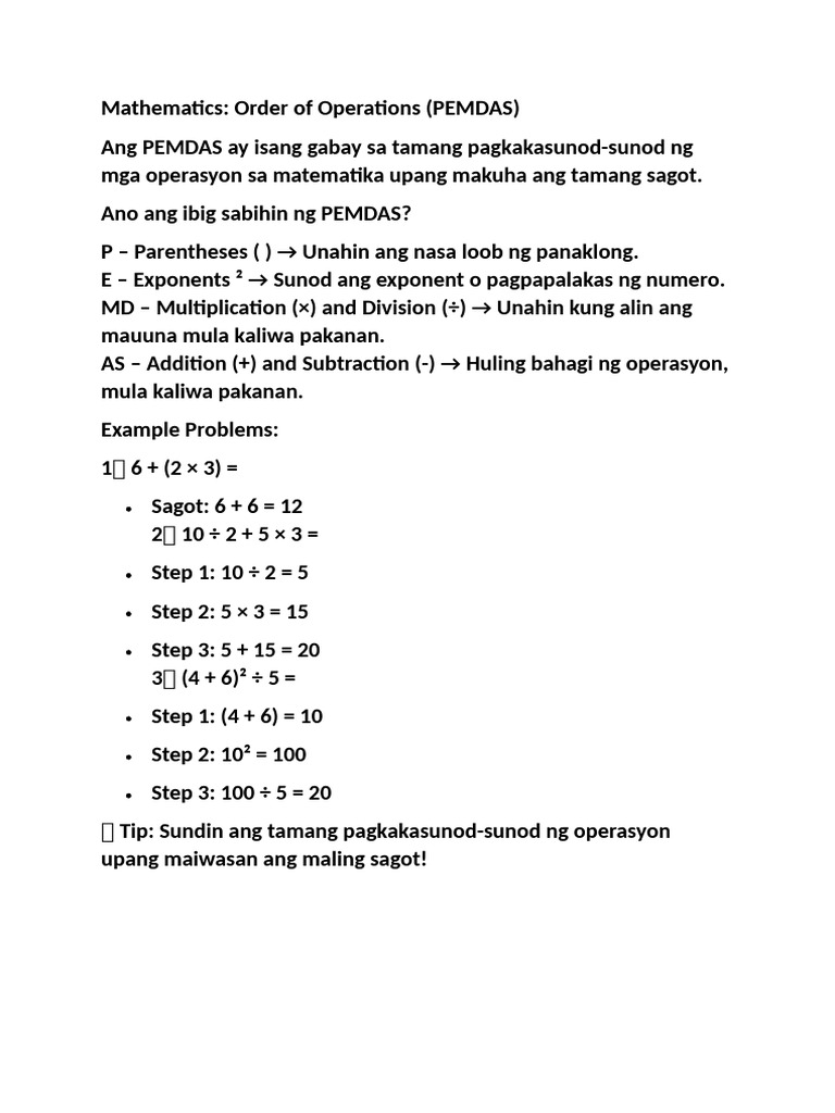 Order of Operations (PEMDAS) | PDF