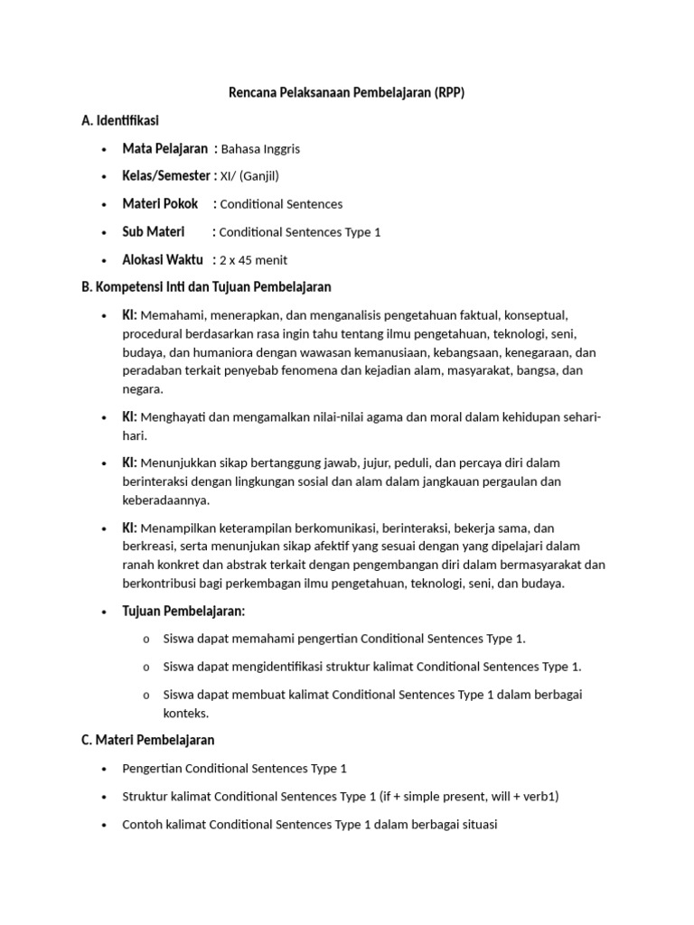 RPP KELAS XI Conditional Sentences | PDF