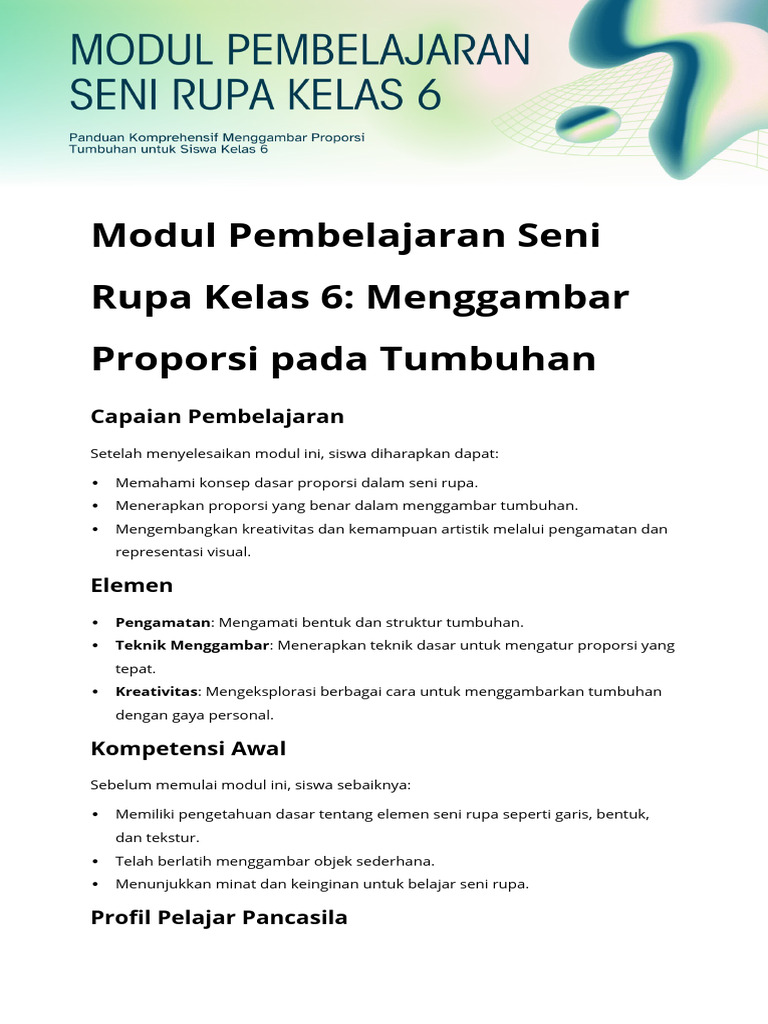 Modul Pembelajaran Seni Rupa Kelas 6 Menggambar Proporsi Pada Tumbuhan ...