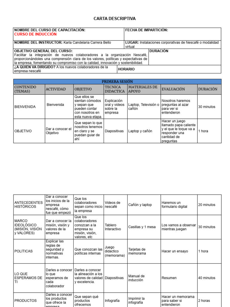 Carta Descriptiva | PDF | Comunicación humana