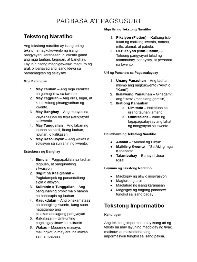 Pagbasa at Pagsusuri | PDF