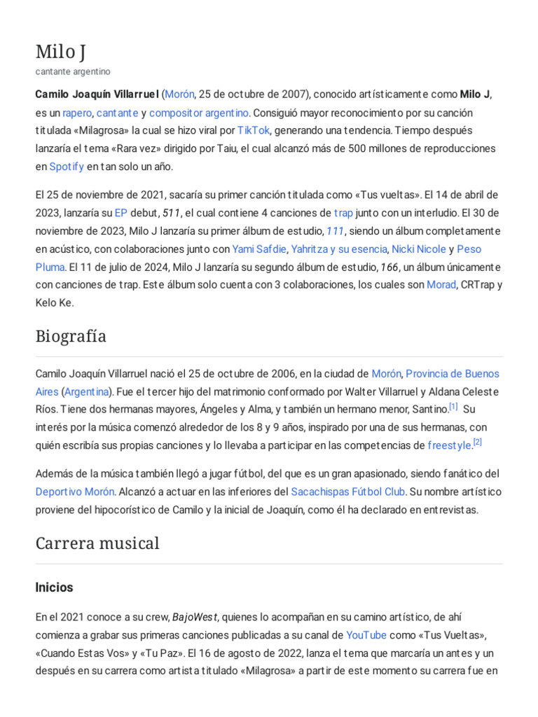 Milo J - Wikipedia, La Enciclopedia Libre | PDF