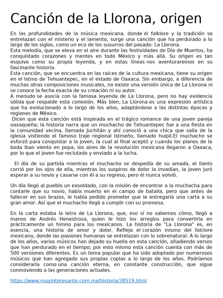 Canción de la Llorona | PDF