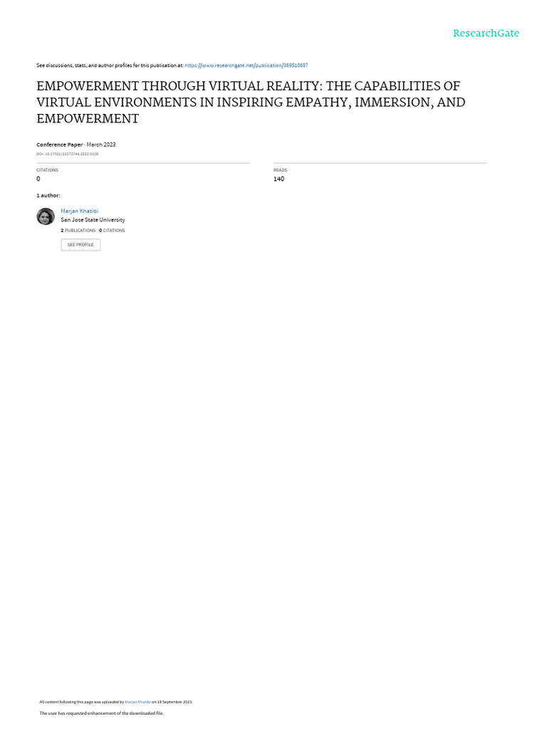 Empowerment Through Virtual Reality The Capabiliti | PDF | Virtual ...