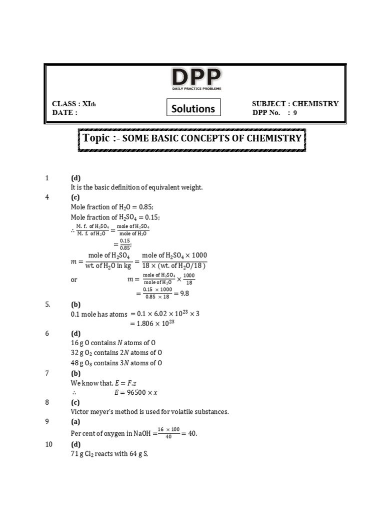 Dpp 9 Solution | PDF | Mole (Unit) | Scientific Phenomena
