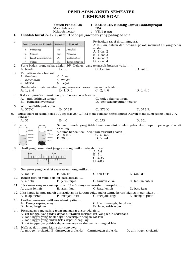 Soal Semester Ipa Kelas 7 | PDF