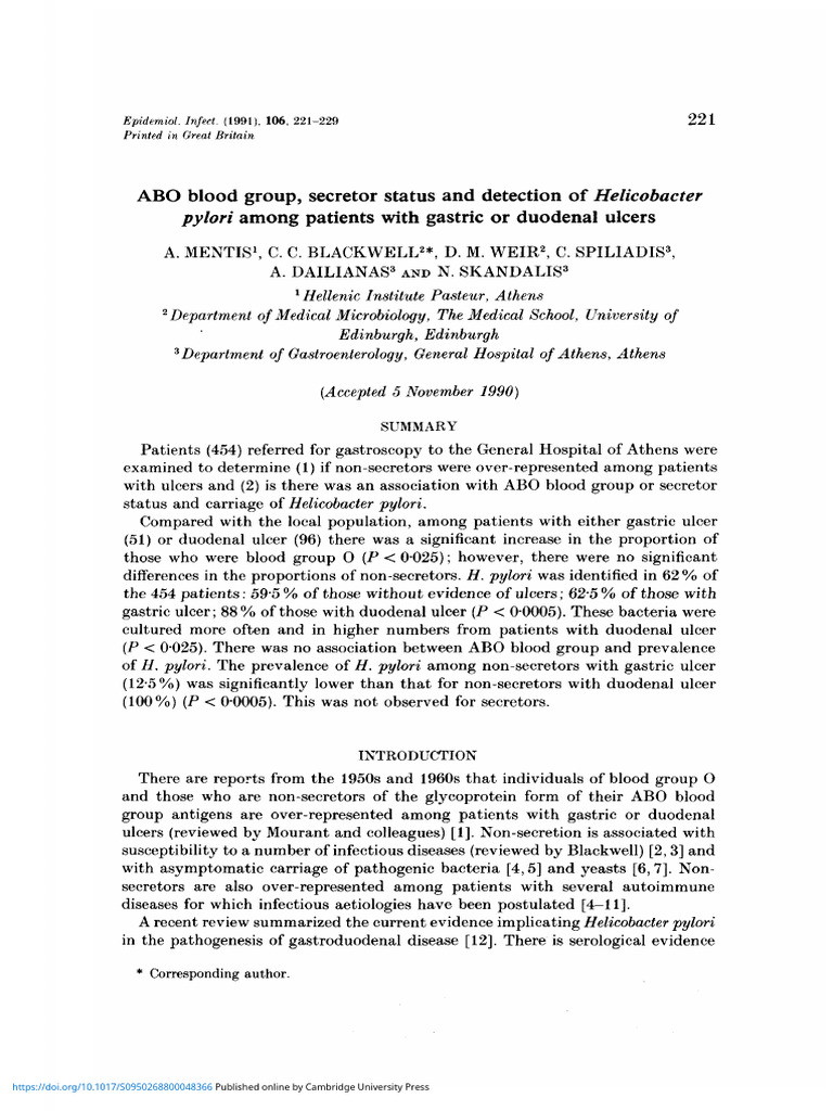 Abo Blood Group Secretor Status and Detection of Helicobacter Pylori ...