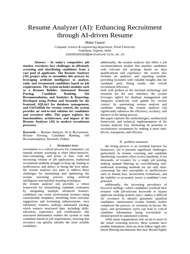 Resume_Analyzer_research_paper | PDF | Résumé | Artificial Intelligence