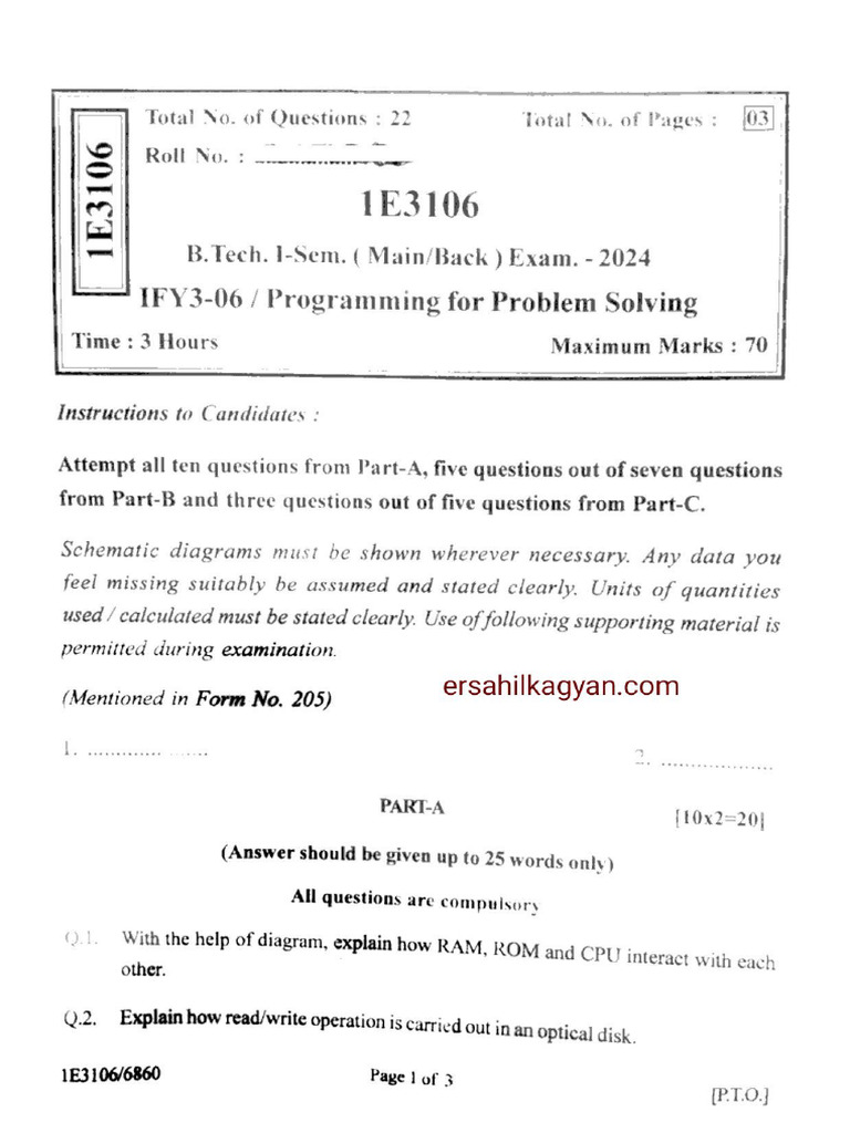 Btech 1 Sem Programming for Problem Solving 1e3106 2024 | PDF Btech 1 Sem Programming for Problem Solving 1e3106 2024 | PDF