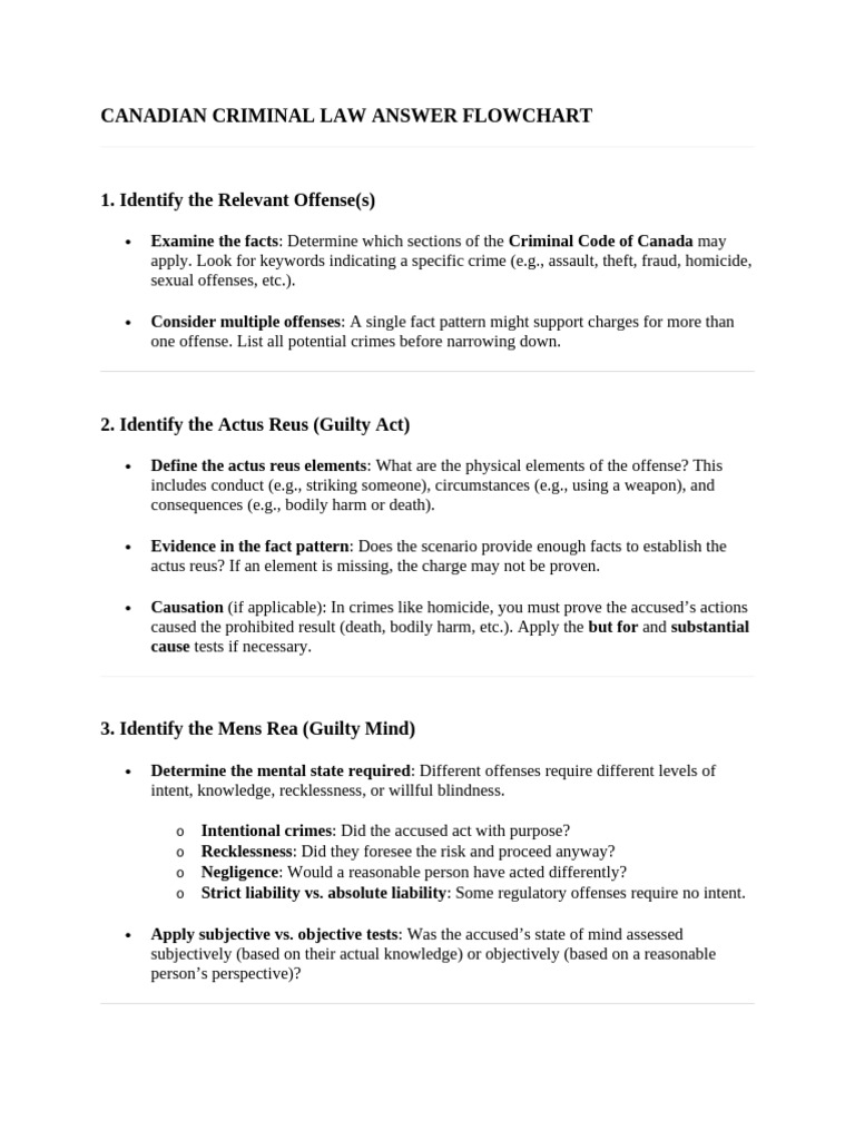 Canadian Criminal Law Flowchart Guide | PDF | Mens Rea | Element ...