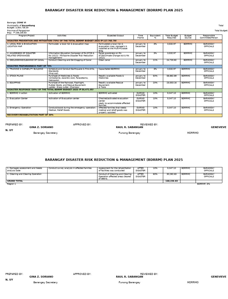 Barangay Disaster Risk Reduction & Management (BDRRM) Plan 2025 | PDF | Emergency Management ...